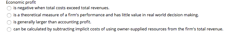 Solved Economic profit is negative when total costs exceed | Chegg.com