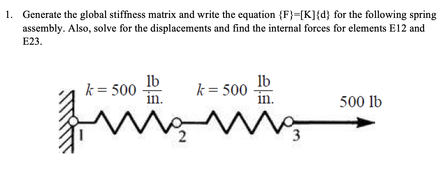 Solved 1. Generate the global stiffness matrix and write the | Chegg.com