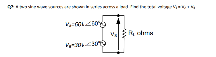 Solved Q7: A two sine wave sources are shown in series | Chegg.com