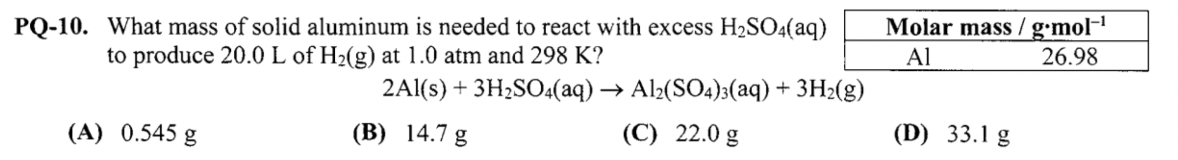 PQ-10. What mass of solid aluminum is needed to react | Chegg.com
