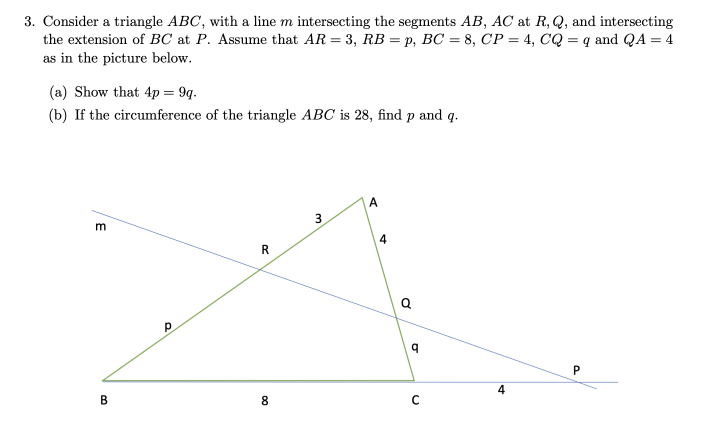 Solved 3. Consider a triangle ABC, with a line m | Chegg.com