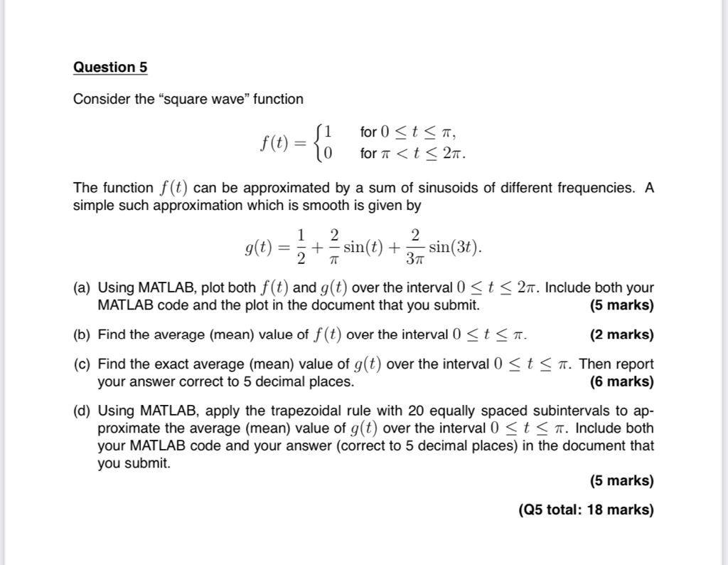 Solved Question 5 Consider The “square Wave Function Ft 2061