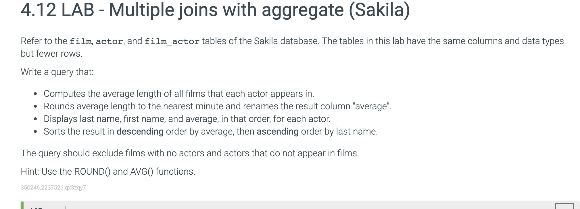 Solved 4.12 LAB - Multiple joins with aggregate (Sakila) | Chegg.com Solved 4.12 LAB - Multiple joins with aggregate (Sakila) | Chegg.com