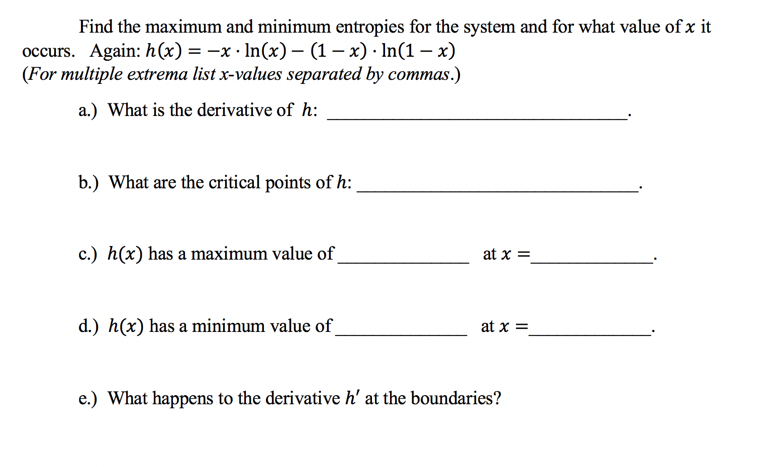 Solved The function below give the (unitless) entropy of a | Chegg.com
