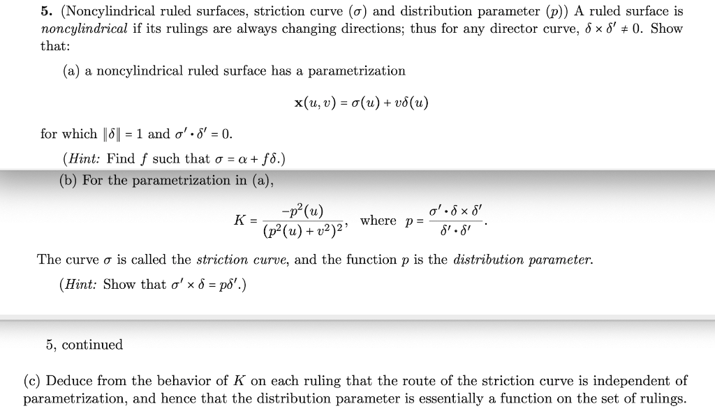 5. (Noncylindrical ruled surfaces, striction curve | Chegg.com