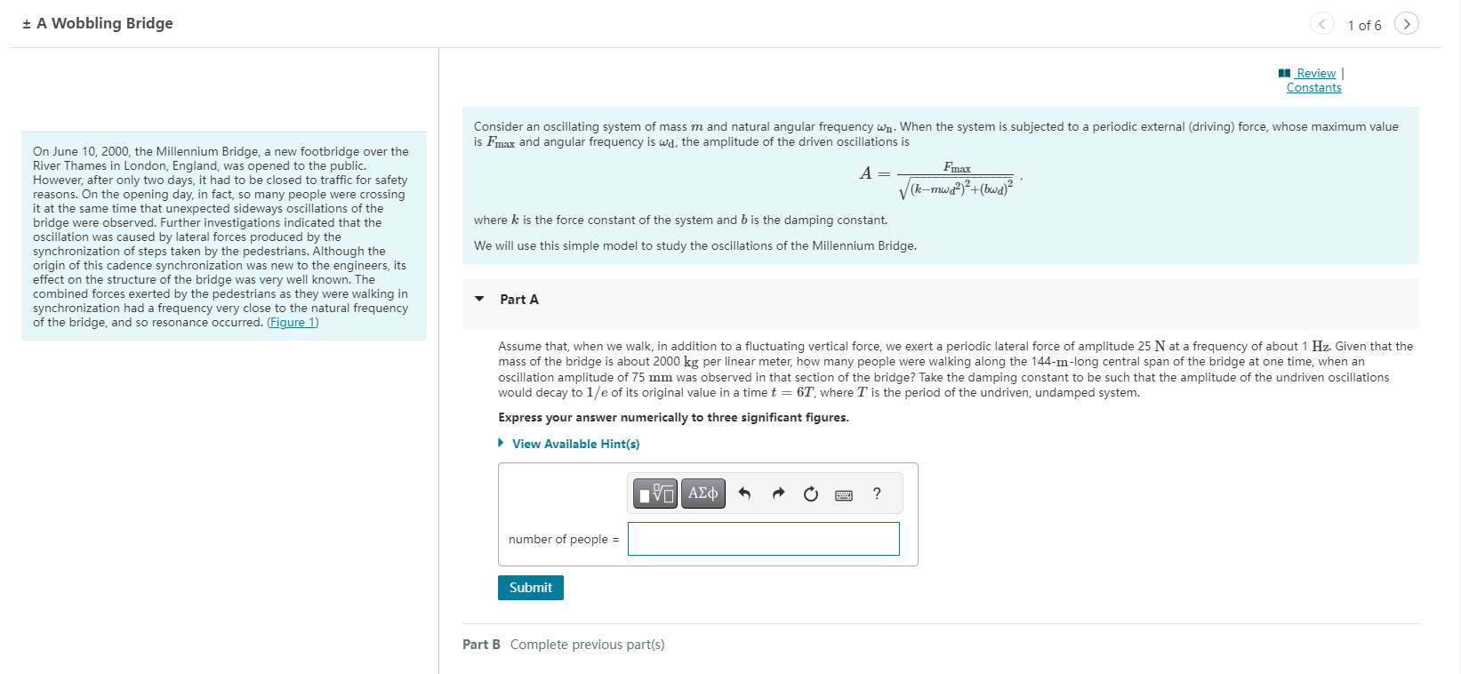 Solved \pm A Wobbling Bridge 1 of 6 Review | Constants On | Chegg.com