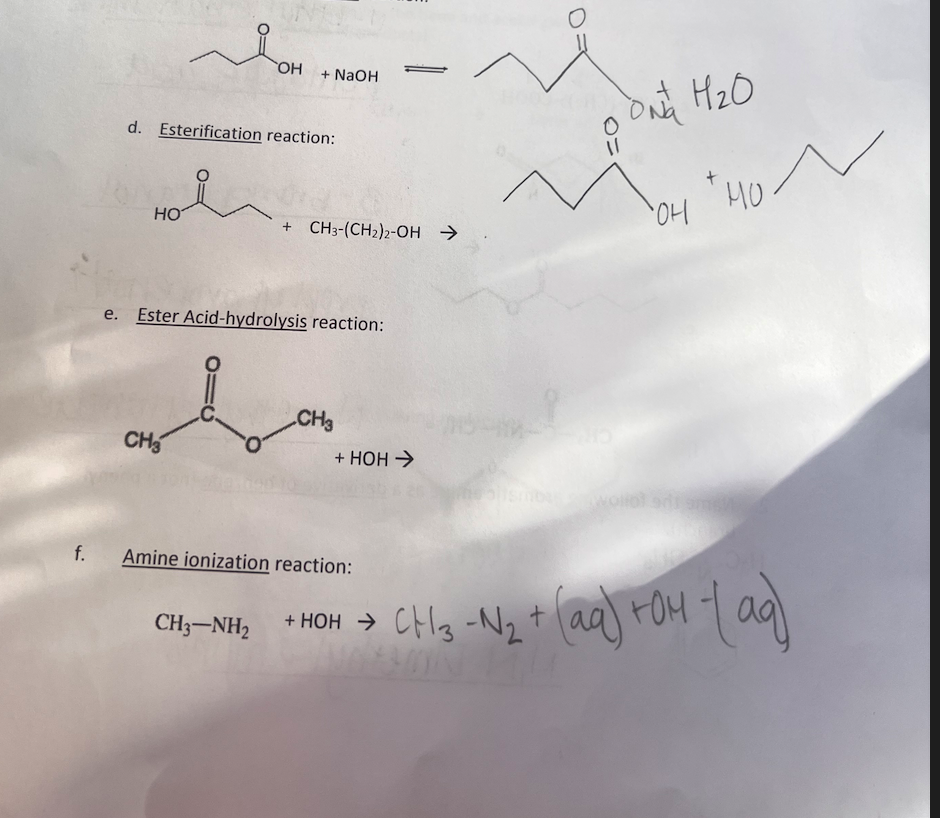 Solved +NaOH d. Esterification reaction: e. Ester | Chegg.com