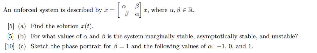 Solved An unforced system is described by i-o r, where α, β | Chegg.com