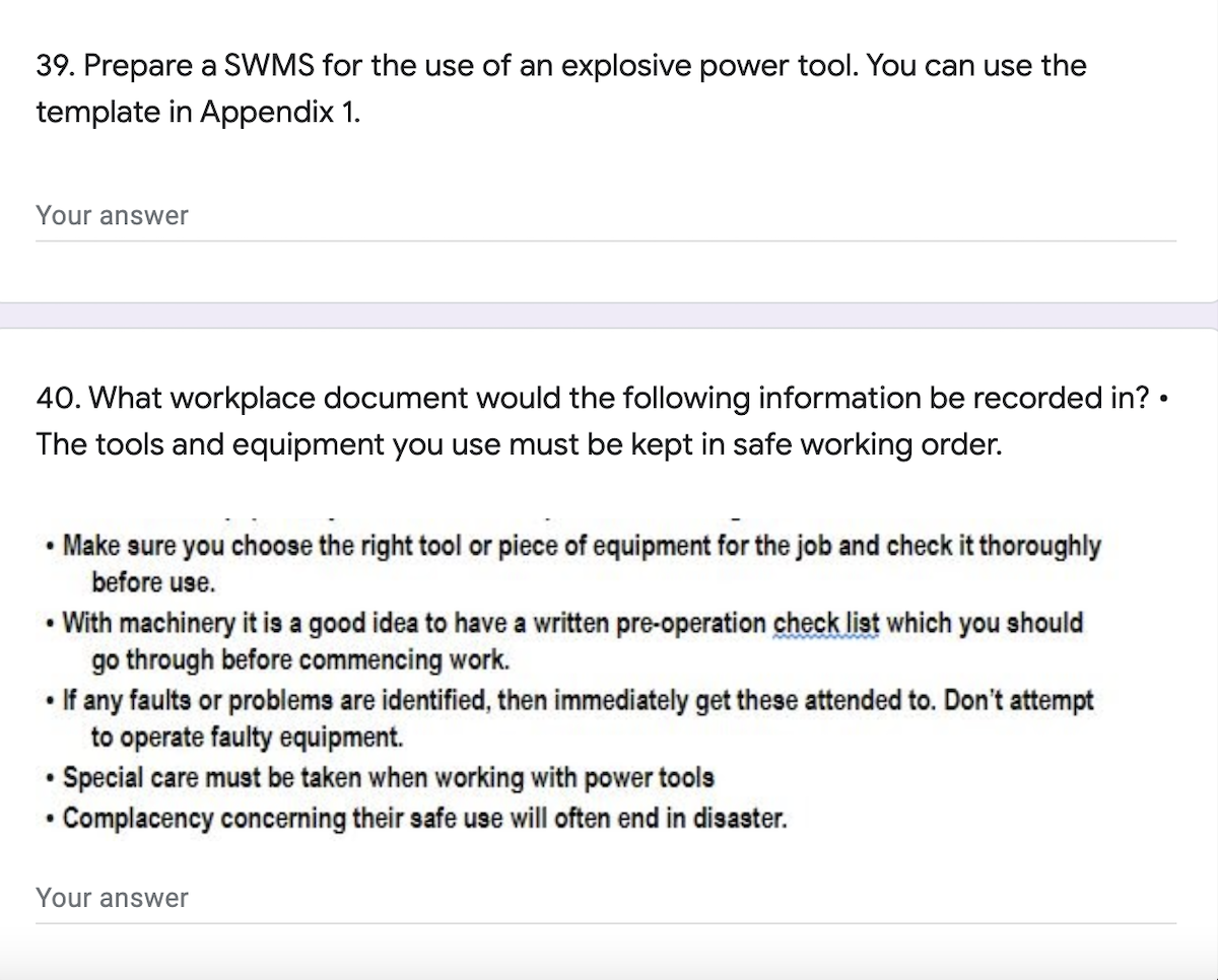 Solved 39. Prepare a SWMS for the use of an explosive power | Chegg.com