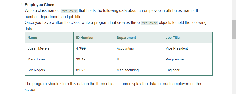 Solved 4 Employee Class Write A Class Named Employee That