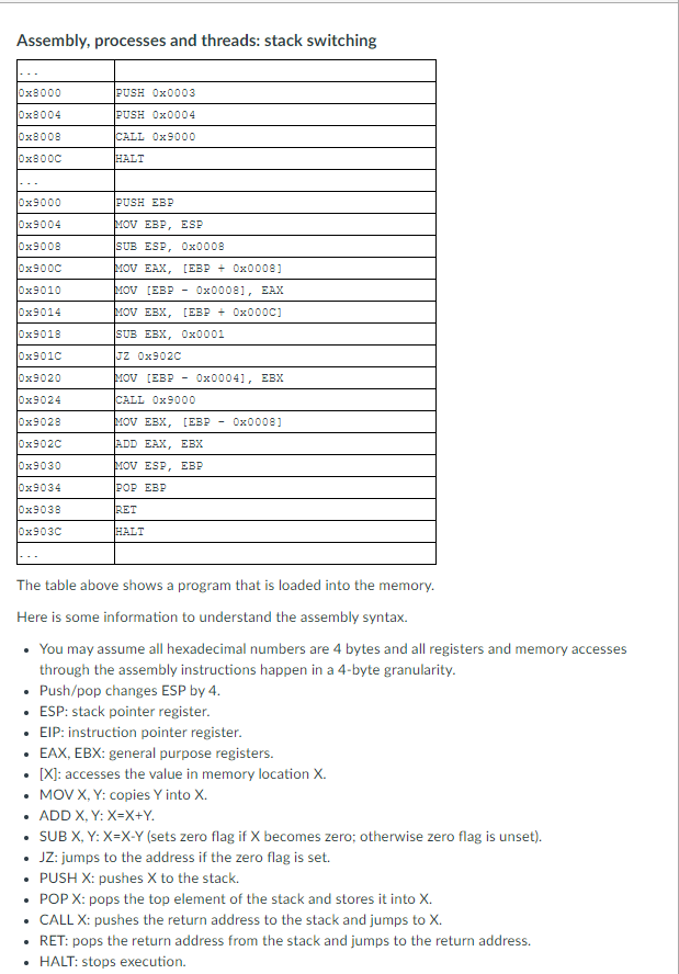 Assembly, processes and threads: stack switching | Chegg.com