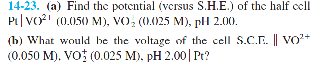 Solved 14-23. (a) Find the potential (versus S.H.E.) of the | Chegg.com