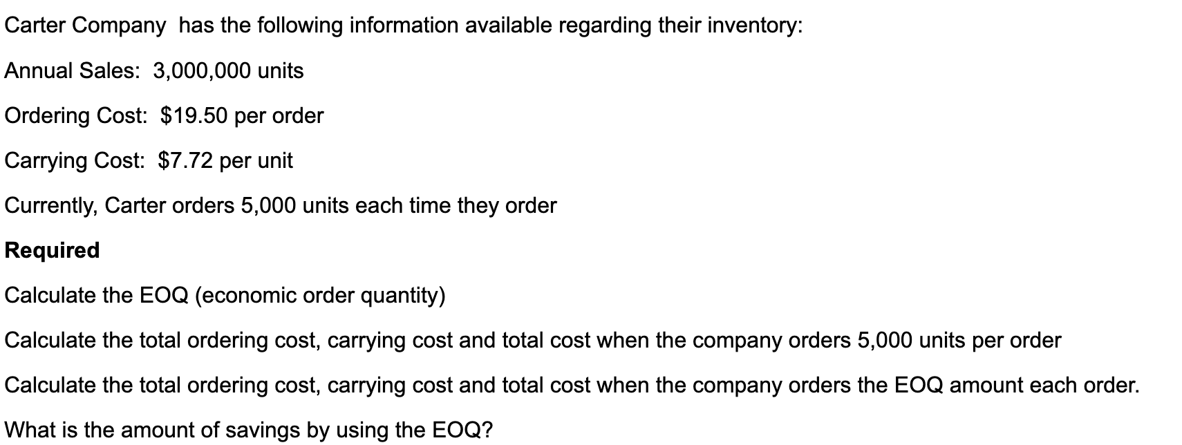 Solved Carter Company has the following information | Chegg.com