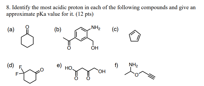Solved Identify the most acidic proton in each of the | Chegg.com