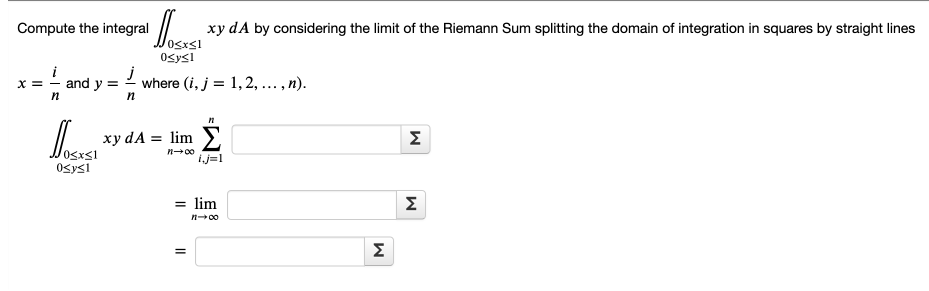 Solved Compute the integral ∬0≤x≤1xydA by considering the | Chegg.com