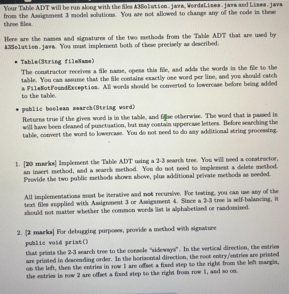 Solved Cour Table ADT will be run along with the files | Chegg.com