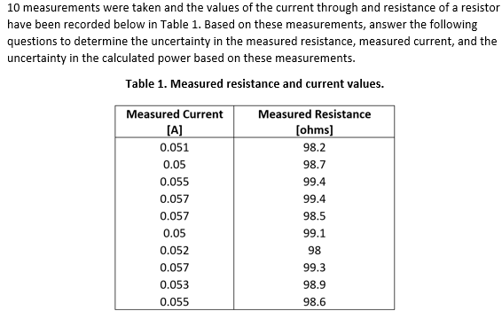 Solved 10 measurements were taken and the values of the | Chegg.com