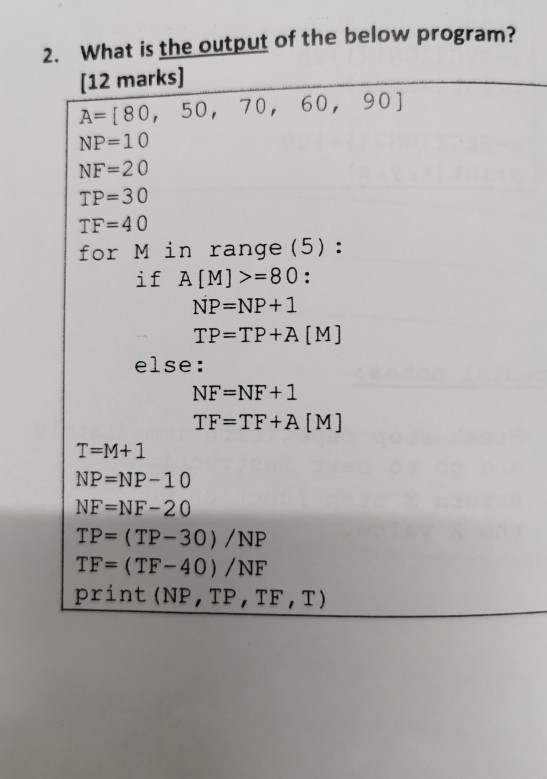 Solved 2. What is the output of the below program? (12 | Chegg.com