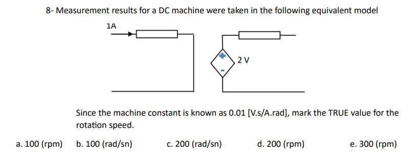 Solved 8- Measurement results for a DC machine were taken in | Chegg.com