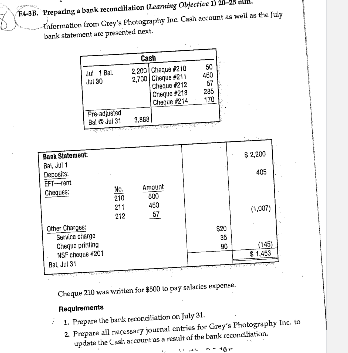 Solved E4-3B. Preparing a bank reconciliation (Learning | Chegg.com