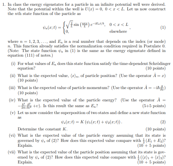 Solved 1. In class the energy eigenstates for a particle in | Chegg.com
