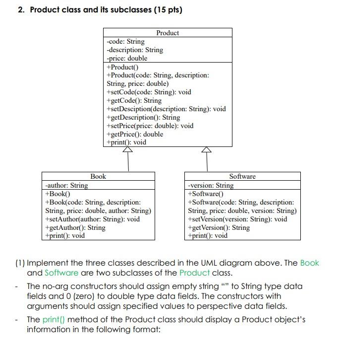 2. Product class and its subclasses (15 pts) Product | Chegg.com