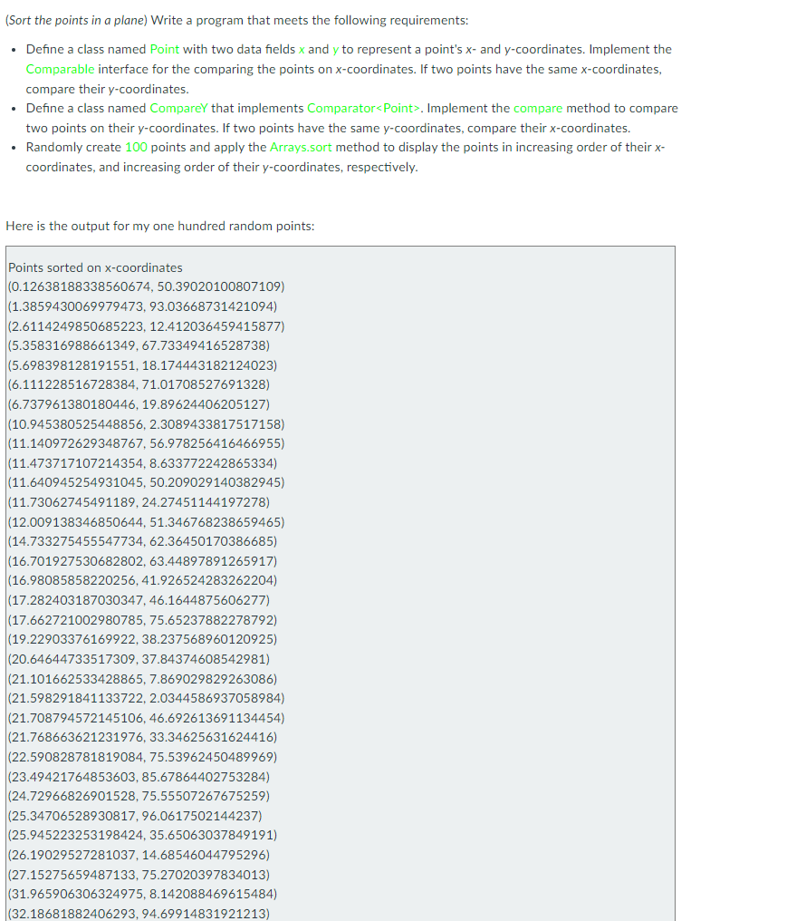 Solved (Sort the points in a plane) Write a program that | Chegg.com