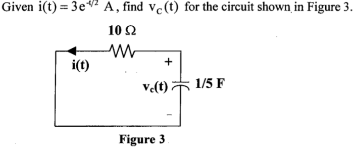 Solved Given i(t) =3e-t/2 A, find Vc(t) for the circuit | Chegg.com