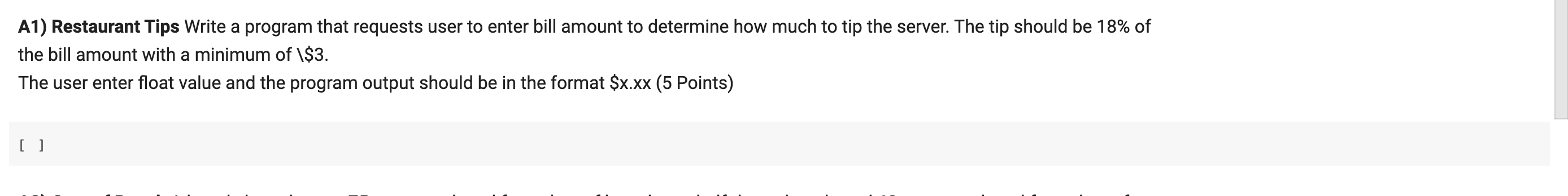 Solved A1) Restaurant Tips Write a program that requests | Chegg.com