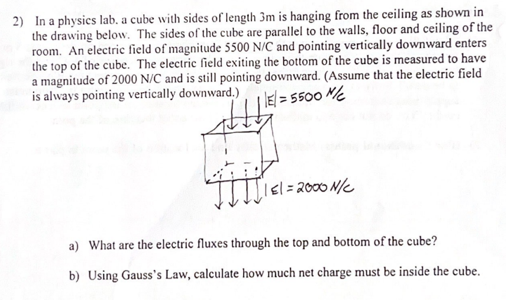 Solved 2) In a physics lab, a cube with sides of length 3m | Chegg.com