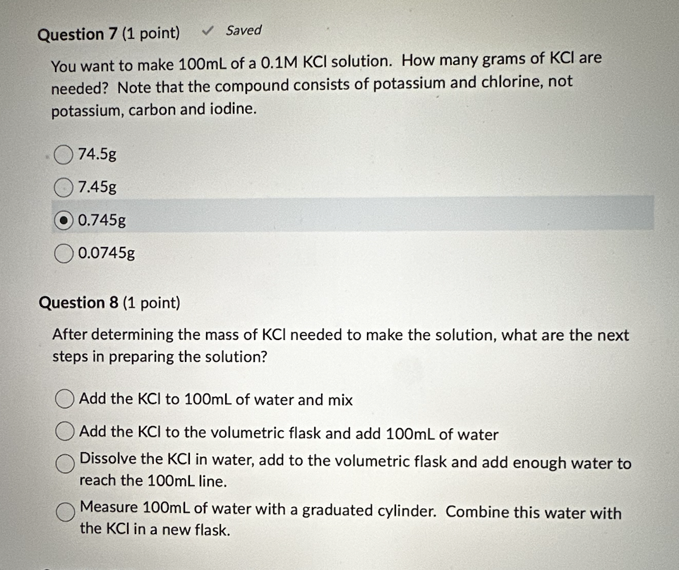 Solved You want to make 100 mL of a 0.1MKCl solution. How | Chegg.com