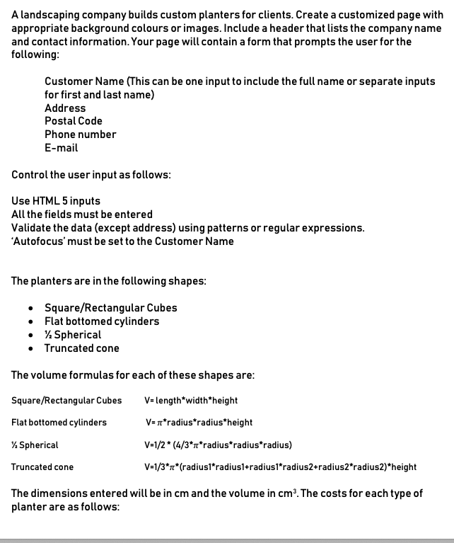 Solved A landscaping company builds custom planters for | Chegg.com