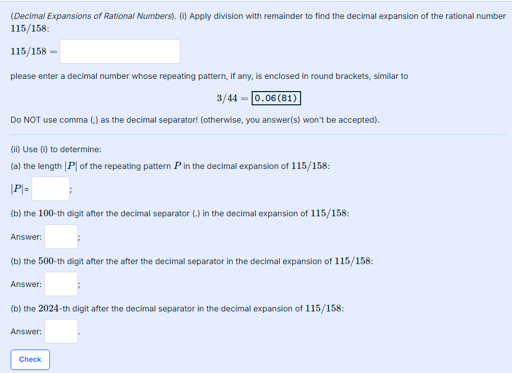 Solved (Decimal ﻿Expansions of ﻿Rational Numbers). (i) | Chegg.com
