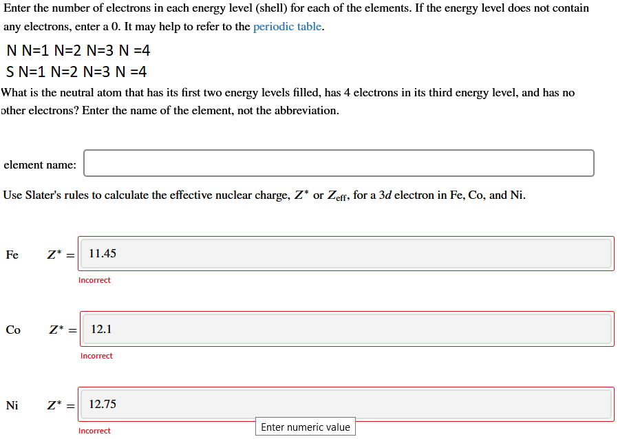 Solved Enter the number of electrons in each energy level | Chegg.com