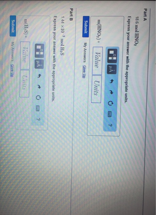 Solved Part A 18.6 mol HNO2 Express your answer with the | Chegg.com