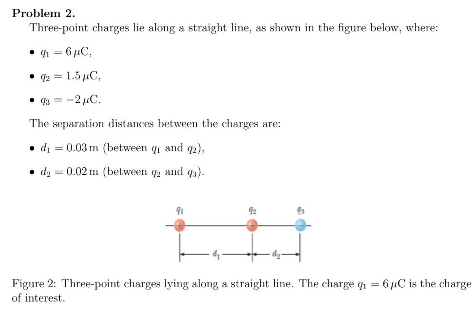 Solved Problem 2.Three-point charges lie along a straight | Chegg.com