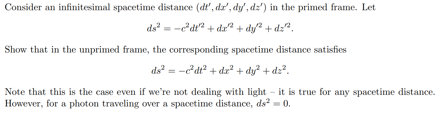 Solved ds2=−c2dt′2+dx′2+dy′2+dz′2. Show that in the unprimed | Chegg.com