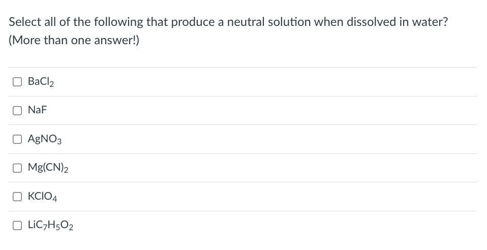 Solved Select all of the following that produce a neutral | Chegg.com