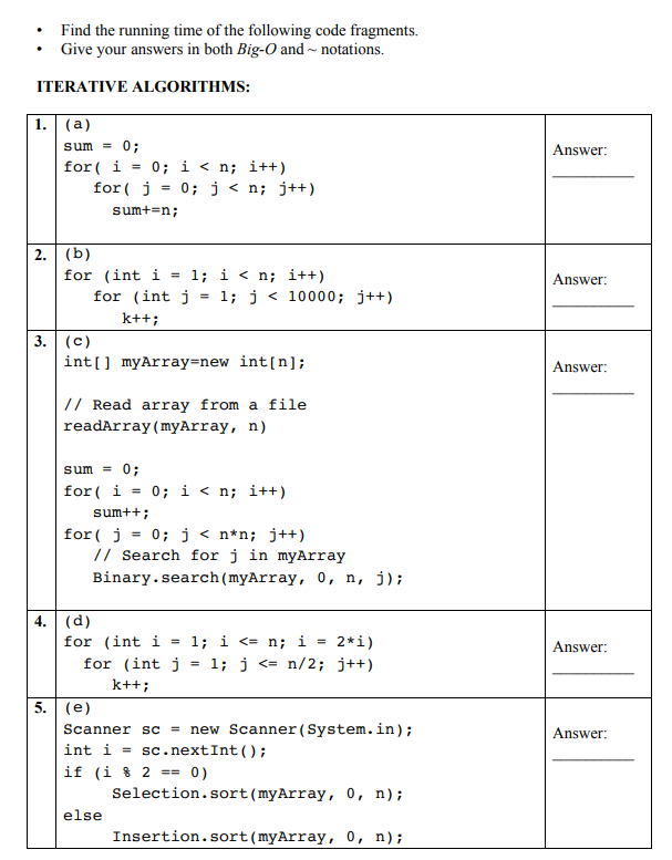 Solved Find the running time of the following code | Chegg.com