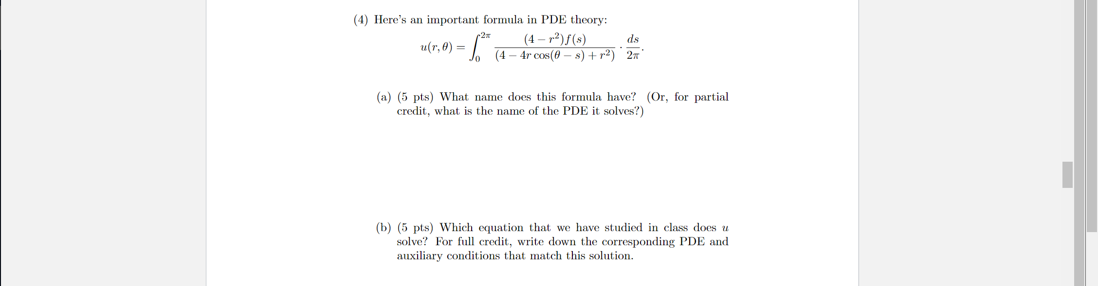 Solved (4) Here's an important formula in PDE theory: (4 – | Chegg.com