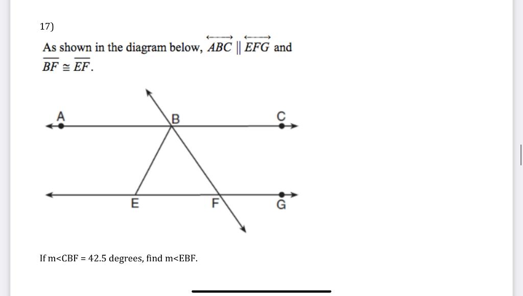 Solved 17) As shown in the diagram below, ABC || EFG and BF | Chegg.com