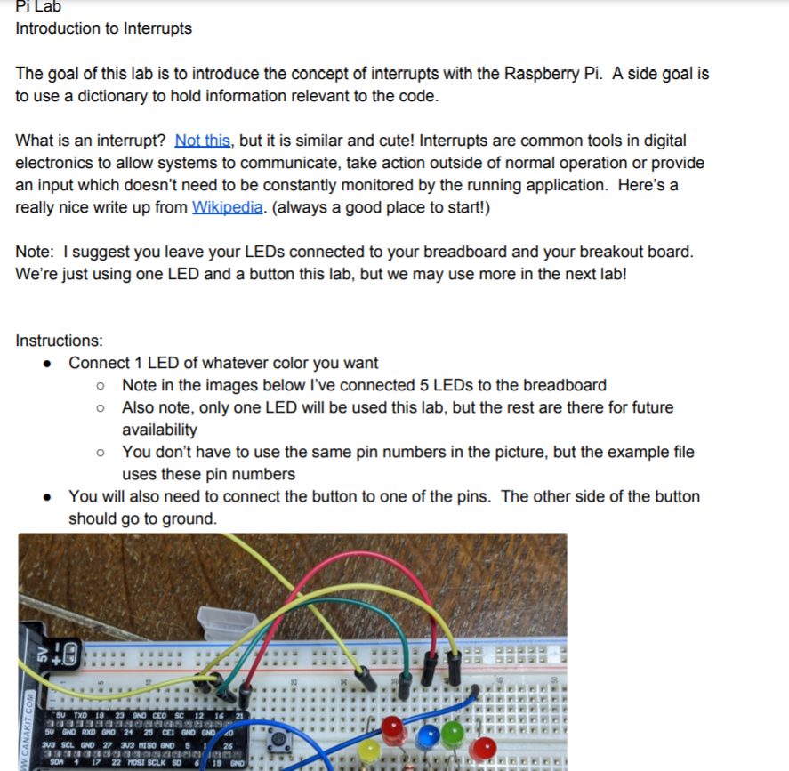 Pi Lab Introduction to Interrupts The goal of this | Chegg.com