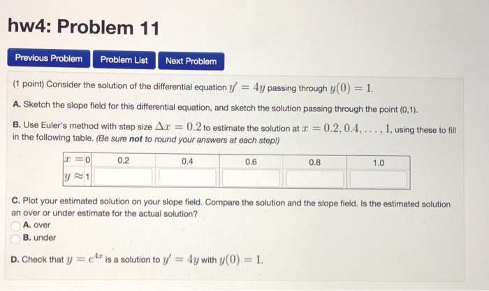 Solved hw4: Problem 11 Previous Problem Problem List Next | Chegg.com