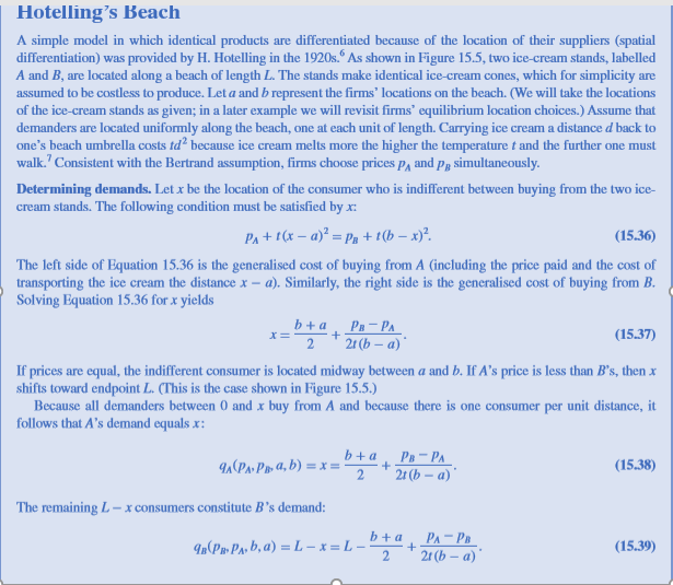 Hotelling's Beach A simple model in which identical | Chegg.com