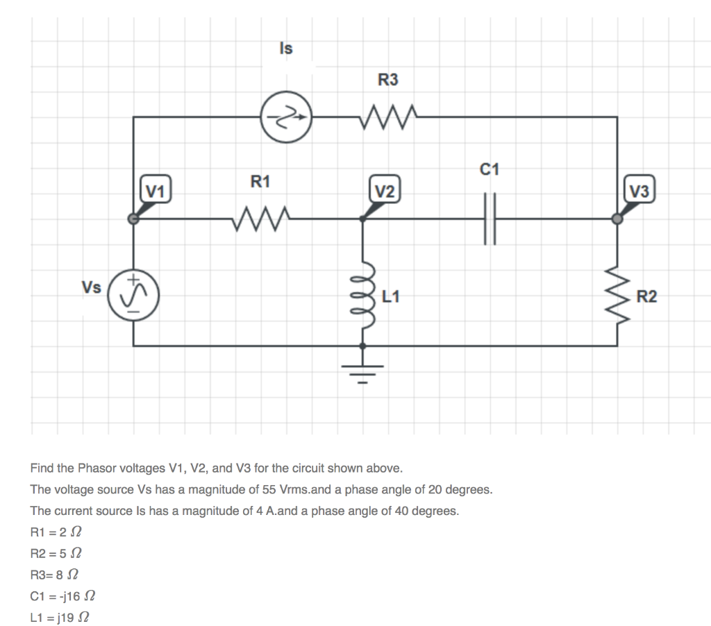 Solved R3 W R1 V1 V2 V3 vs R2 Find the Phasor voltages V1, | Chegg.com