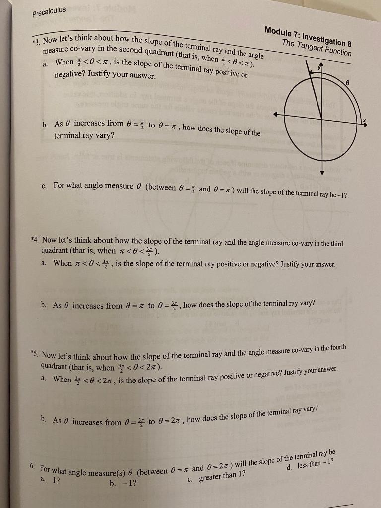 Solved Precalculus Module 7 Investigation 8 The Tangent