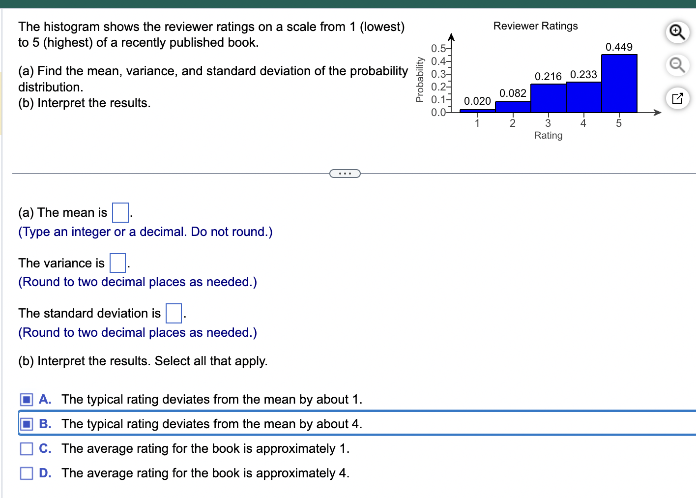 Solved The histogram shows the reviewer ratings on a scale | Chegg.com