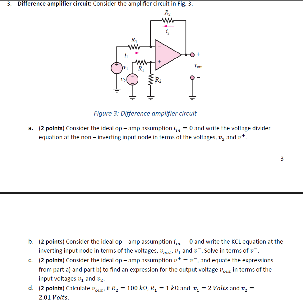 Solved Figure 3: Difference amplifier circuit a. (2 points) | Chegg.com