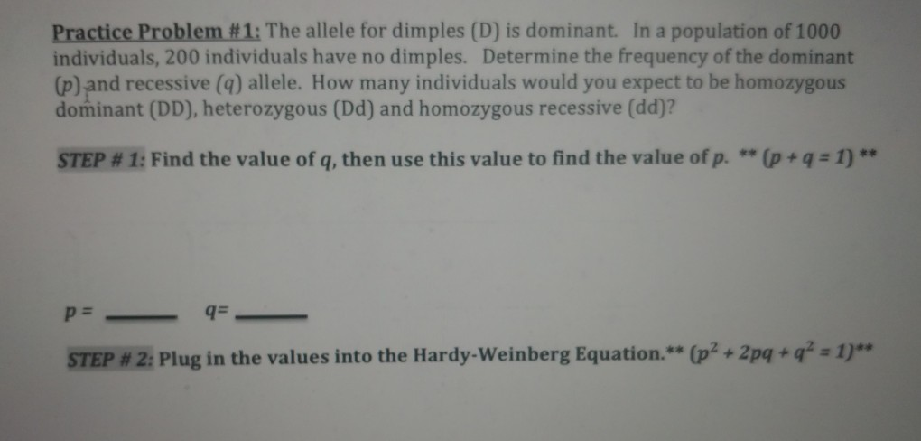 Solved Practice Problem #1: The allele for dimples (D) is | Chegg.com