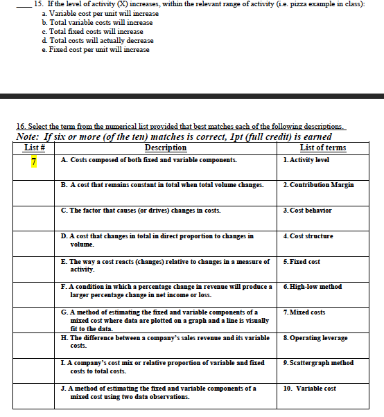 Solved 15. If the level of activity (X) increases, within | Chegg.com